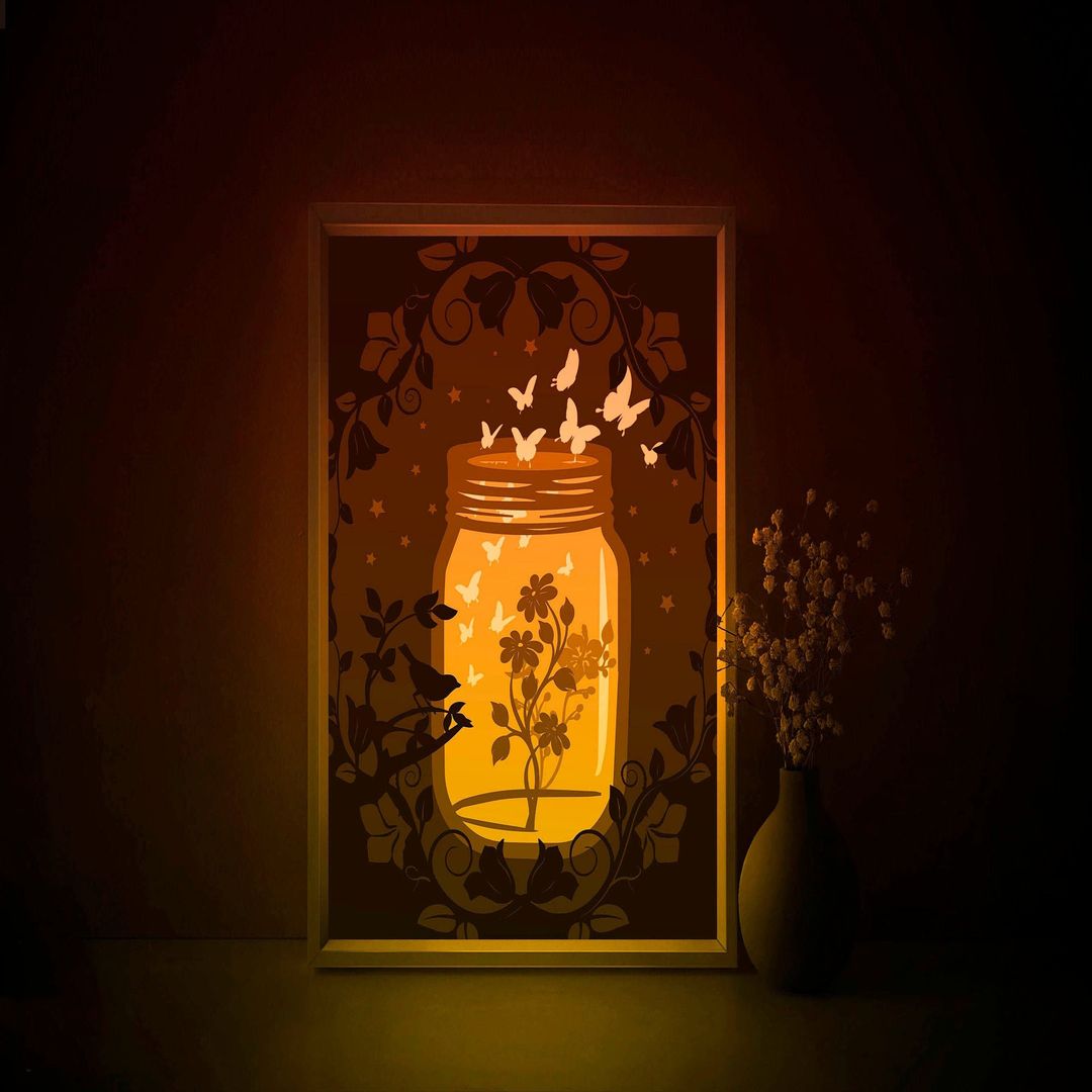 Flower Jar Shadow box SVG Template, Fairytale Butterflies Pa - Inspire ...