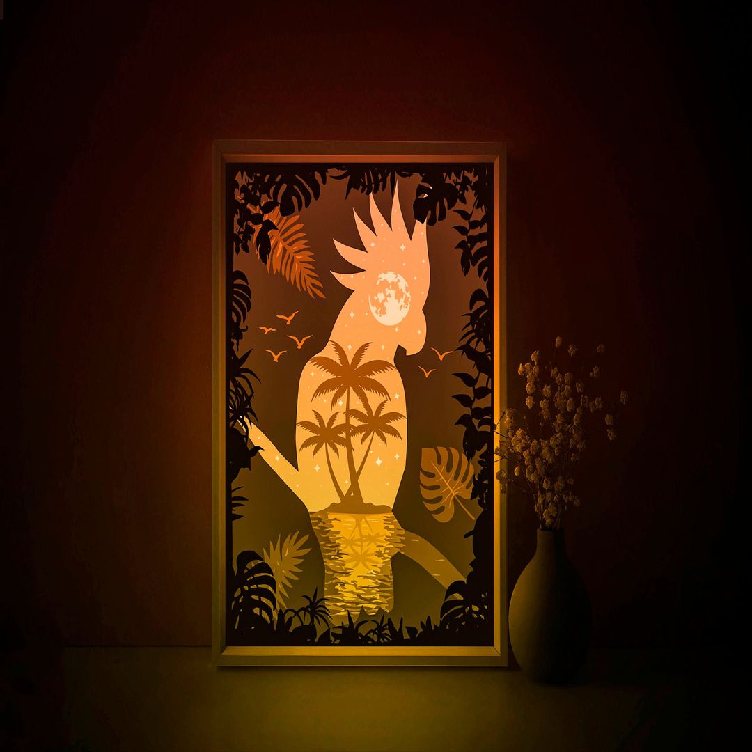 Tropical Parrot Shadow box SVG Template, Beach island Paperc - Inspire ...