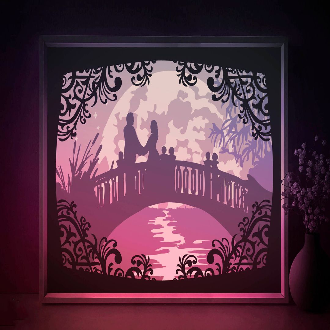 Full Moon Shadow box SVG Template, Romantic Love Pair Paperc - Inspire ...