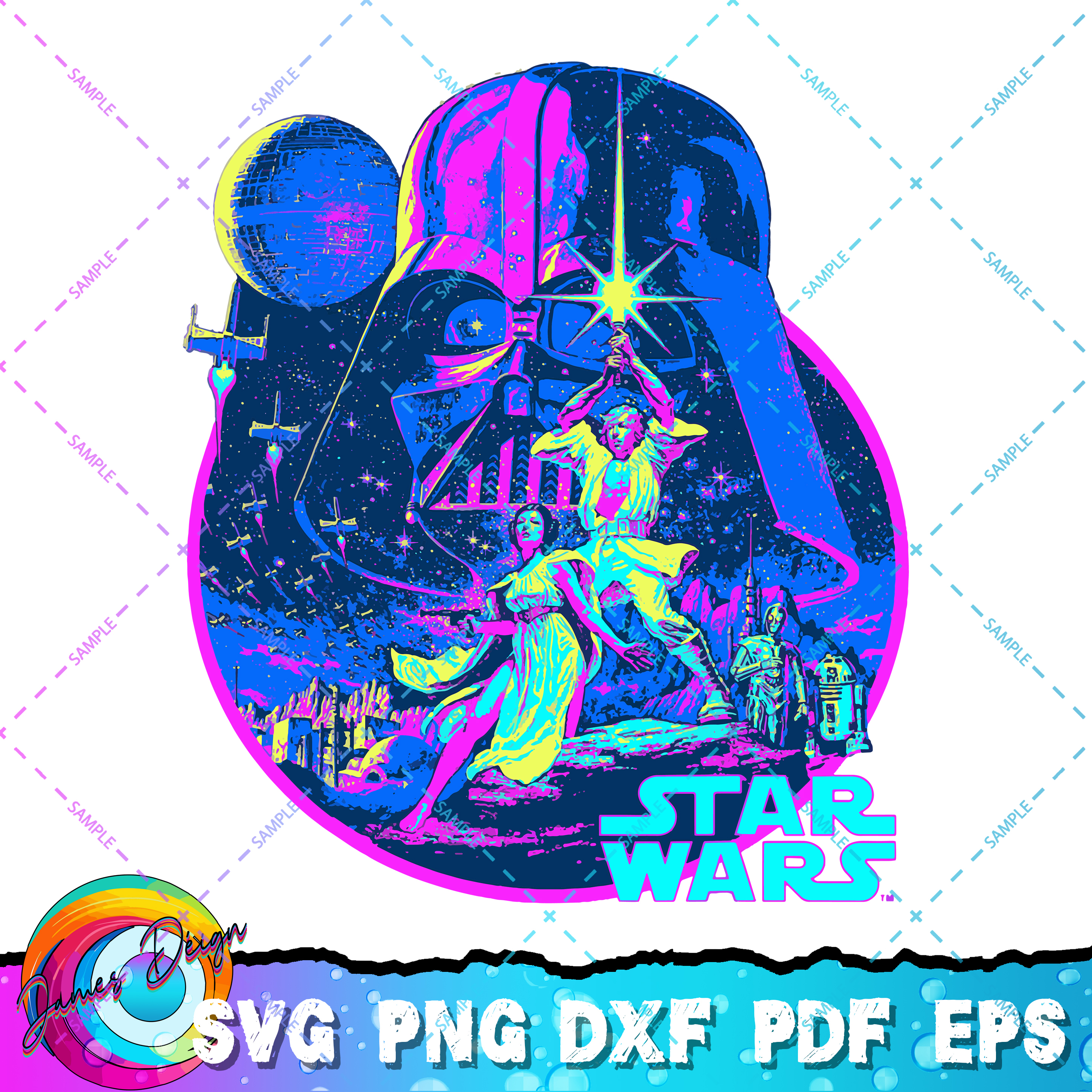 Star Wars Bright Classic Neon Poster Art Graphic T-Shirt PNG | Inspire ...