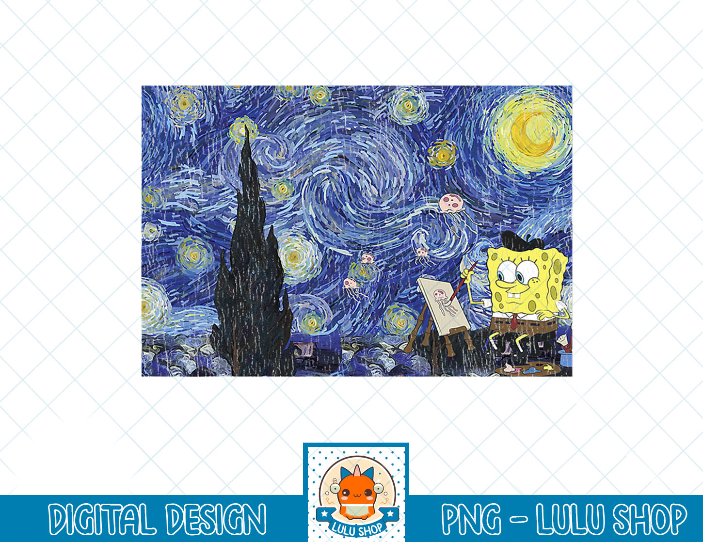 SpongeBob SquarePants Starry Night Painting T-Shirt.png - Inspire Uplift