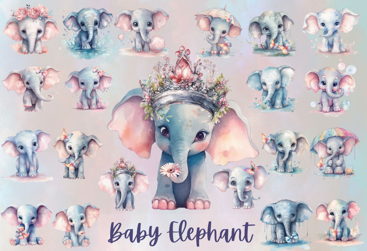 Watercolor Baby Elephant Clipart Png | Inspire Uplift
