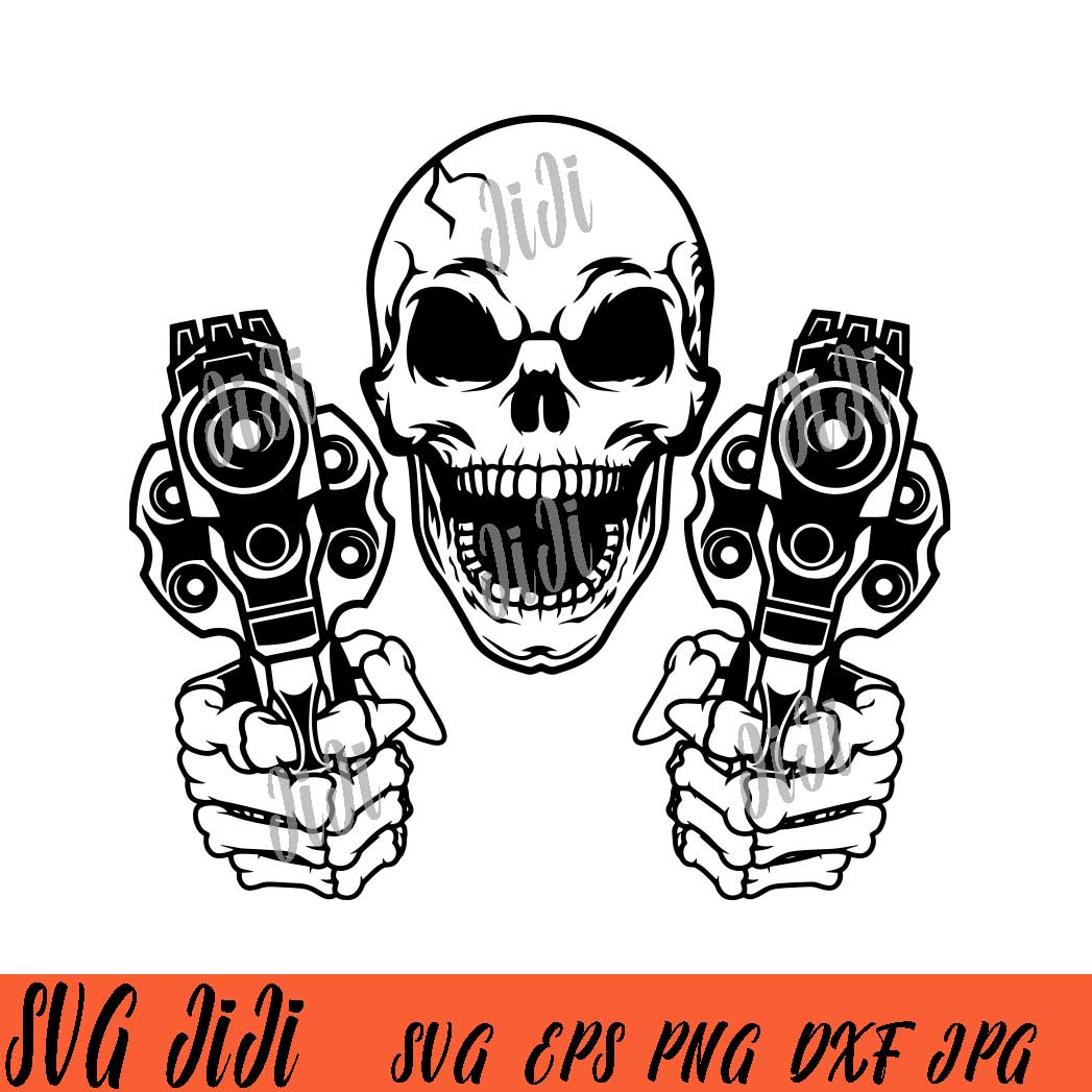 Skull With Two Guns SVG, Skull Halloween SVG, Human Skeletal | Inspire ...