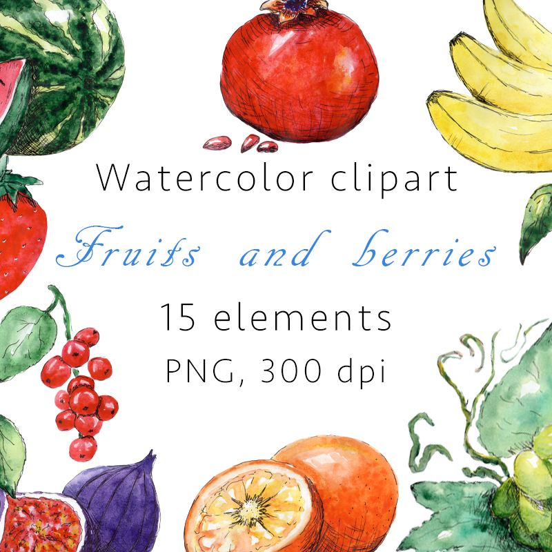 Fruits and berries Watercolor clipart, PNG - Inspire Uplift