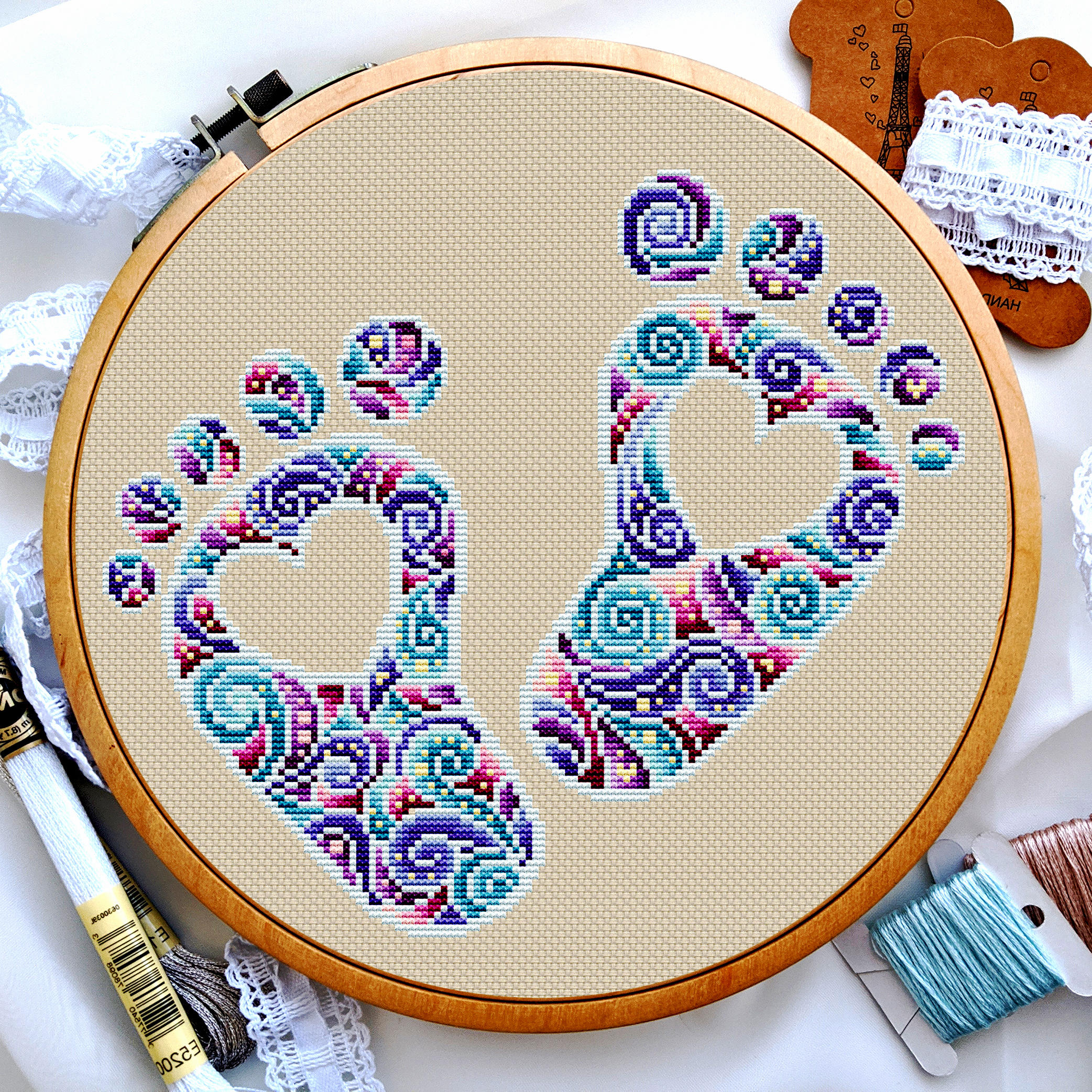 Mandala baby foot cross stitch pattern, Baby footprints | Inspire Uplift