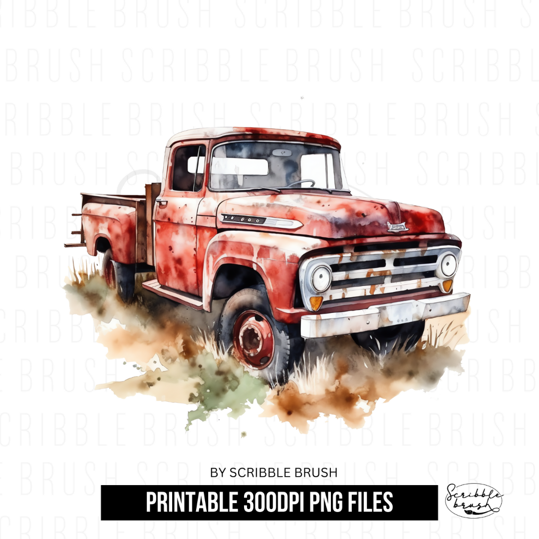 Watercolour Red Vintage Farm Truck PNG Clipart | Inspire Uplift