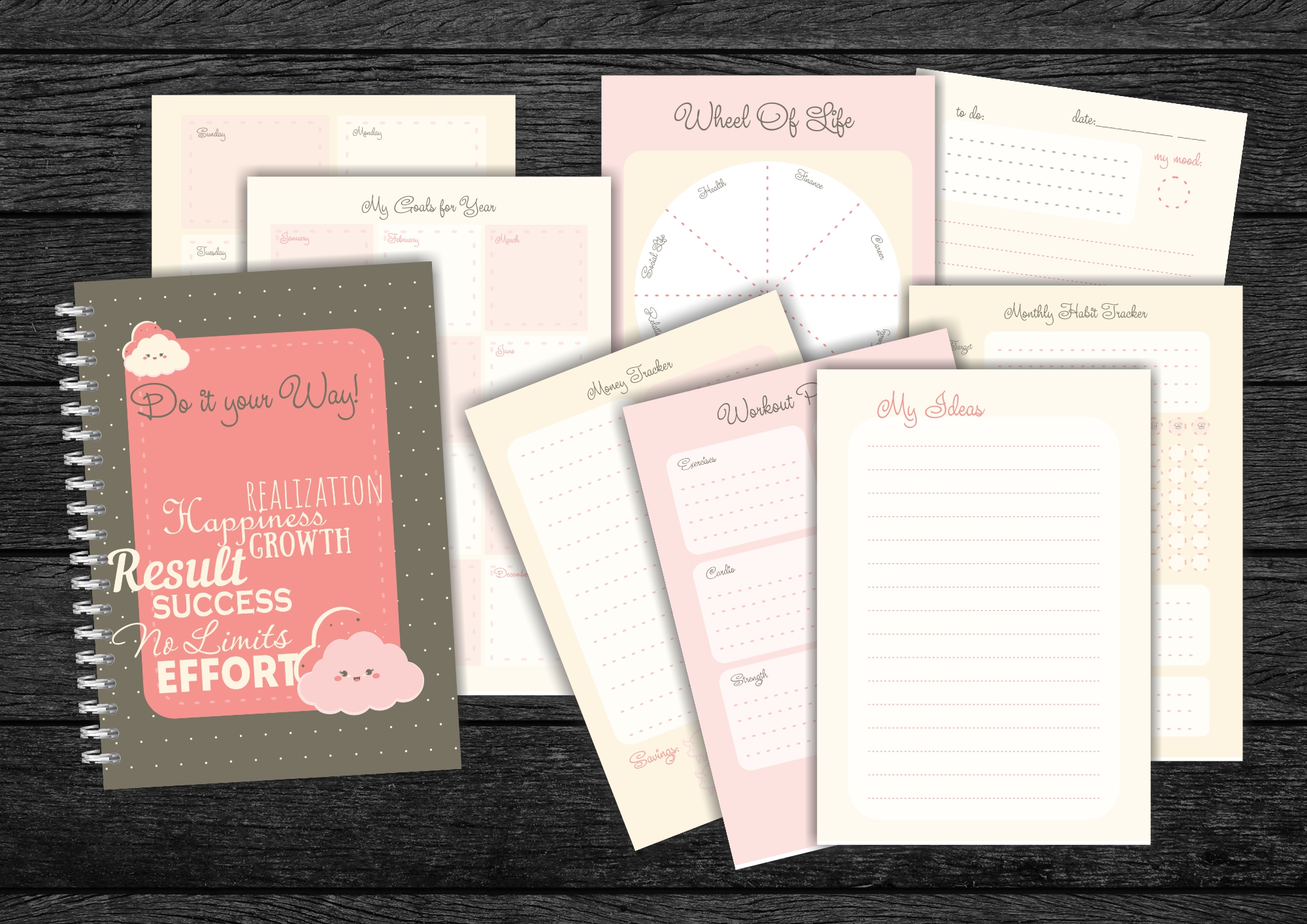 Printable motivational yearly Planner with haabit's tracker | Inspire ...