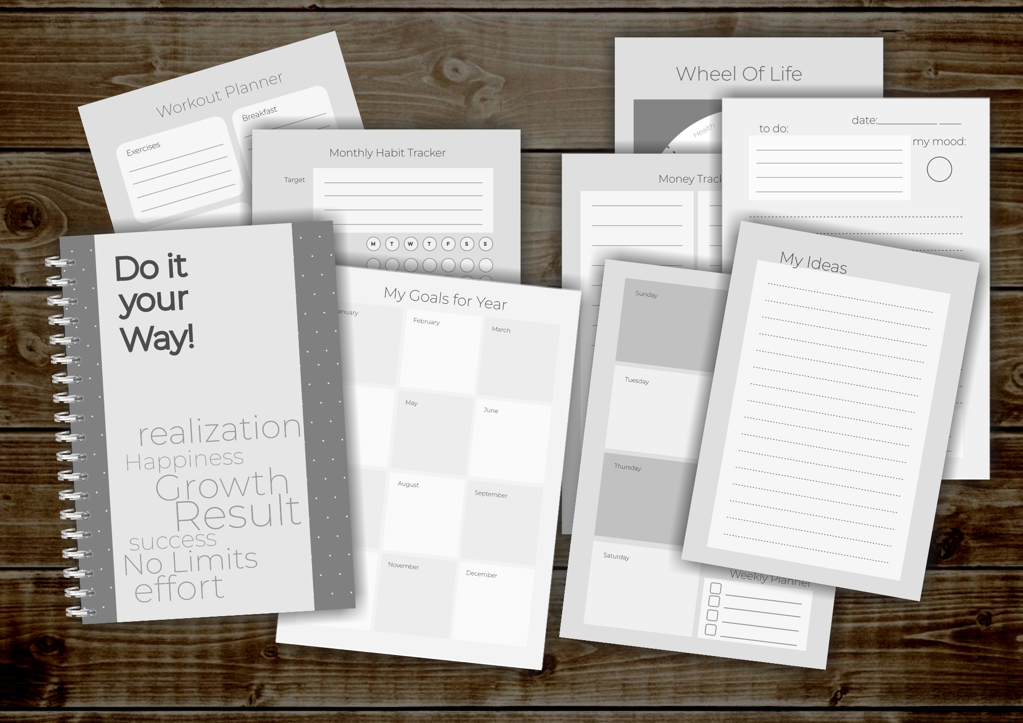 Black-and-white printable Motivational Planner - Inspire Uplift