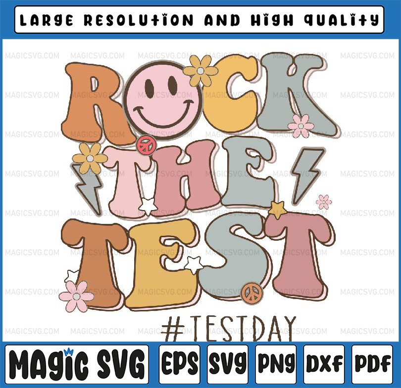 Rock The Test Testing Day Retro Motivational Teacher Student - Inspire ...