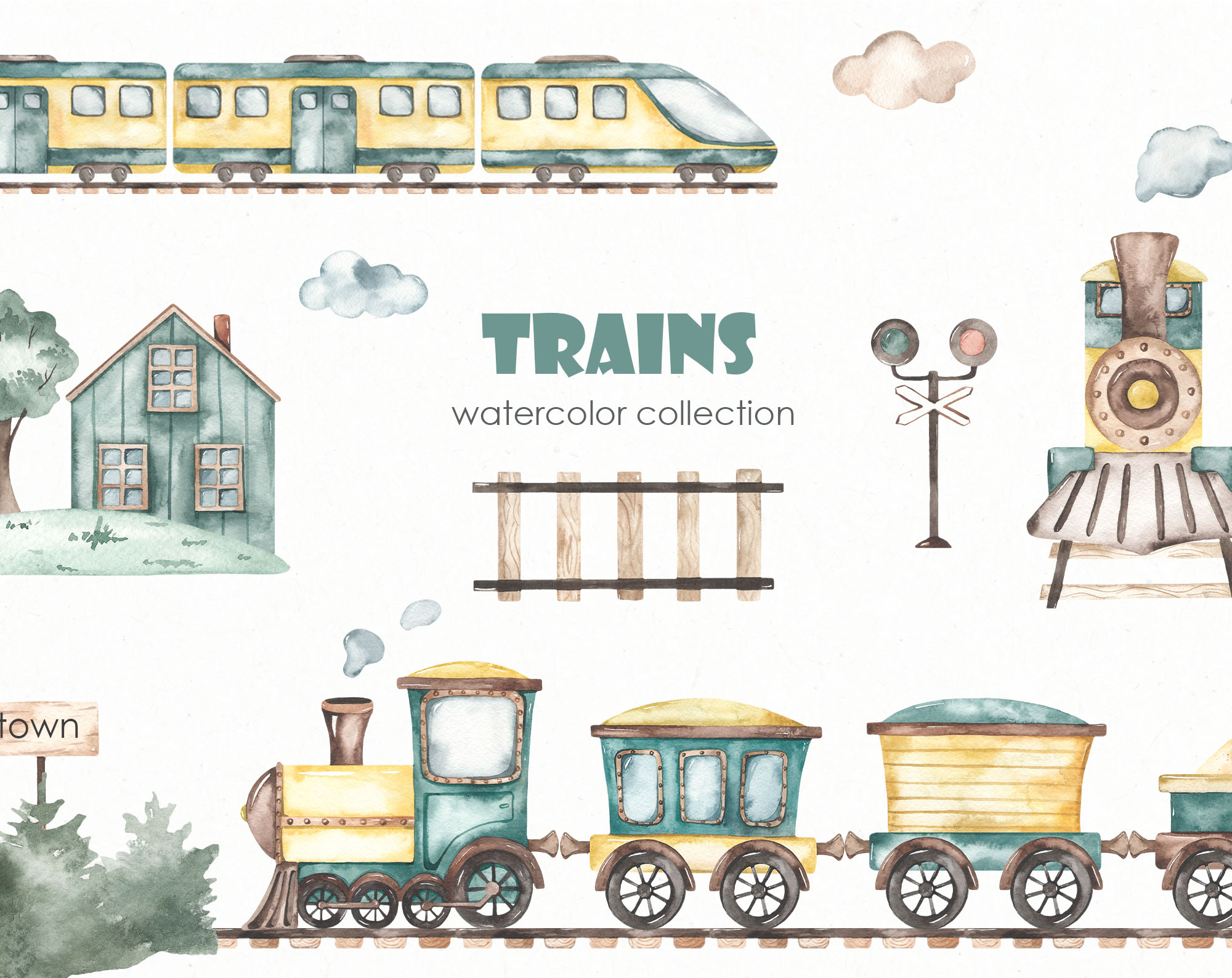 Train. Watercolor clipart for Kids. Children's railway trans | Inspire ...