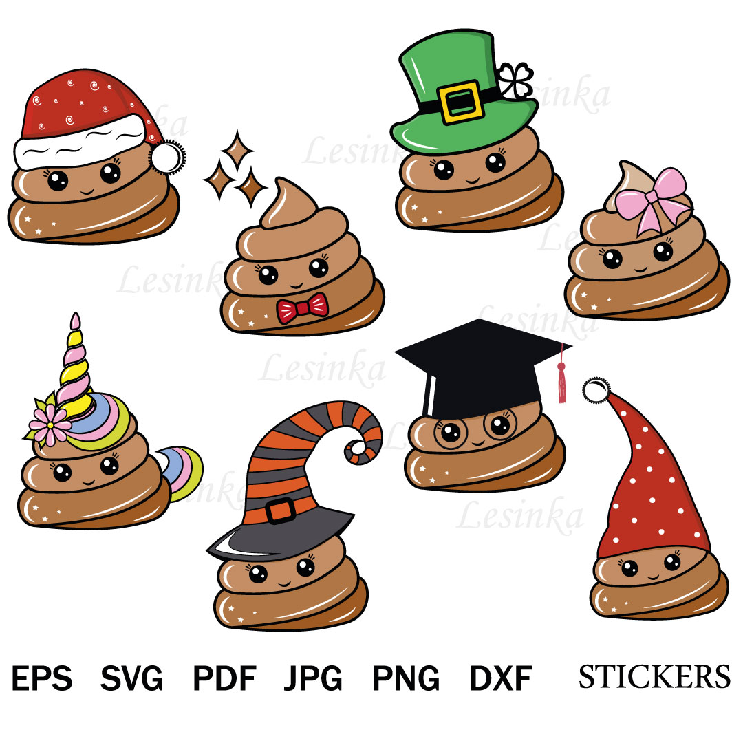 Cute Kawaii Poop Characters, Stickers, File Cutting Cricut - Inspire Uplift