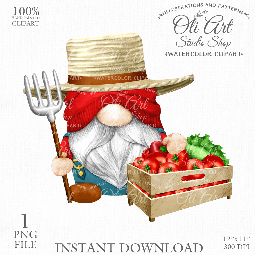 Gnome Farmer Clipart. Hand Drawn Graphics, Instant Download. - Inspire ...