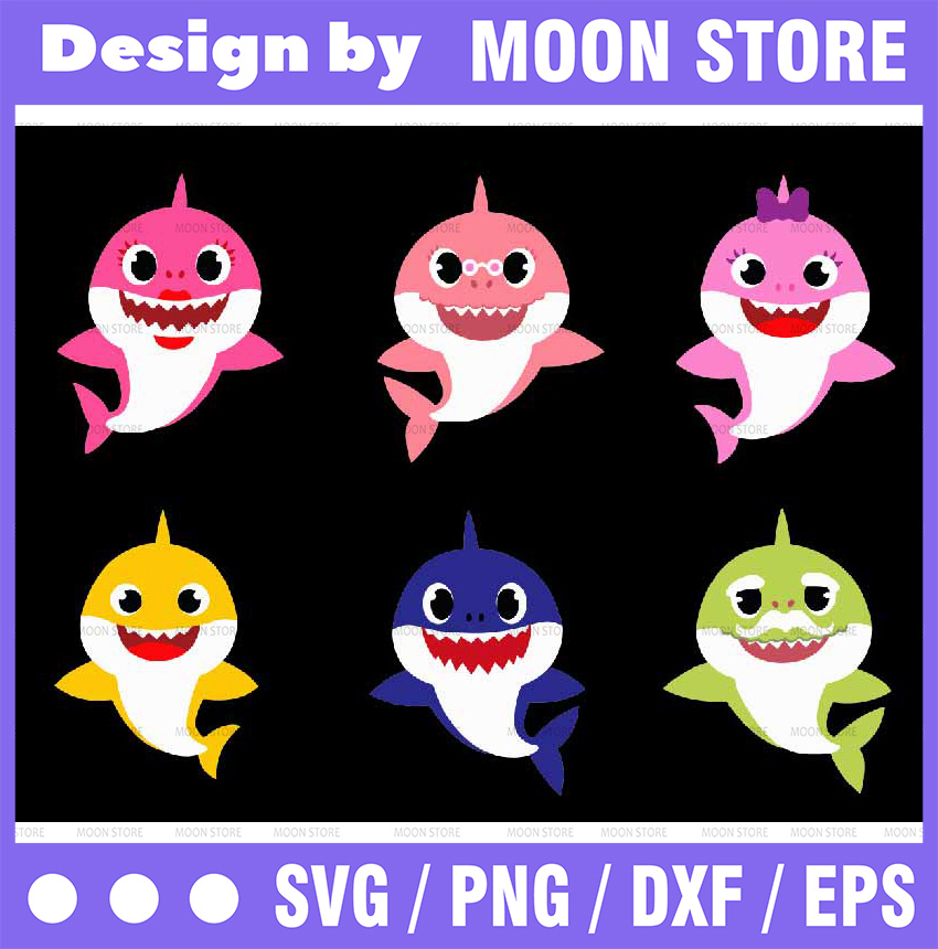 6 Family Sharks Character SVG,Png,Shark's friends svg, Pink | Inspire ...