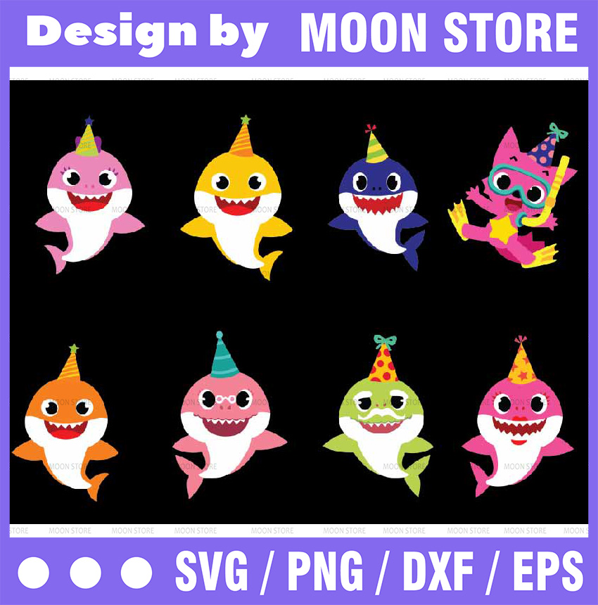 6 Family Sharks Birthday Character with Pink Fong SVG,Png,Sh | Inspire ...