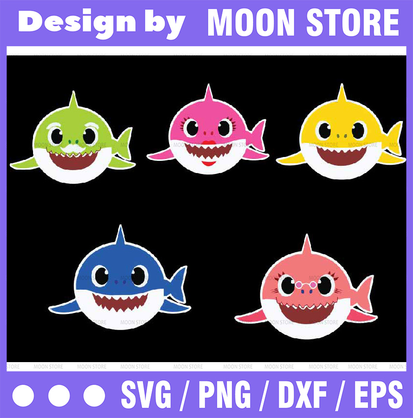 5 Family Sharks Character SVG,Png,Shark's friends svg, Pink - Inspire ...