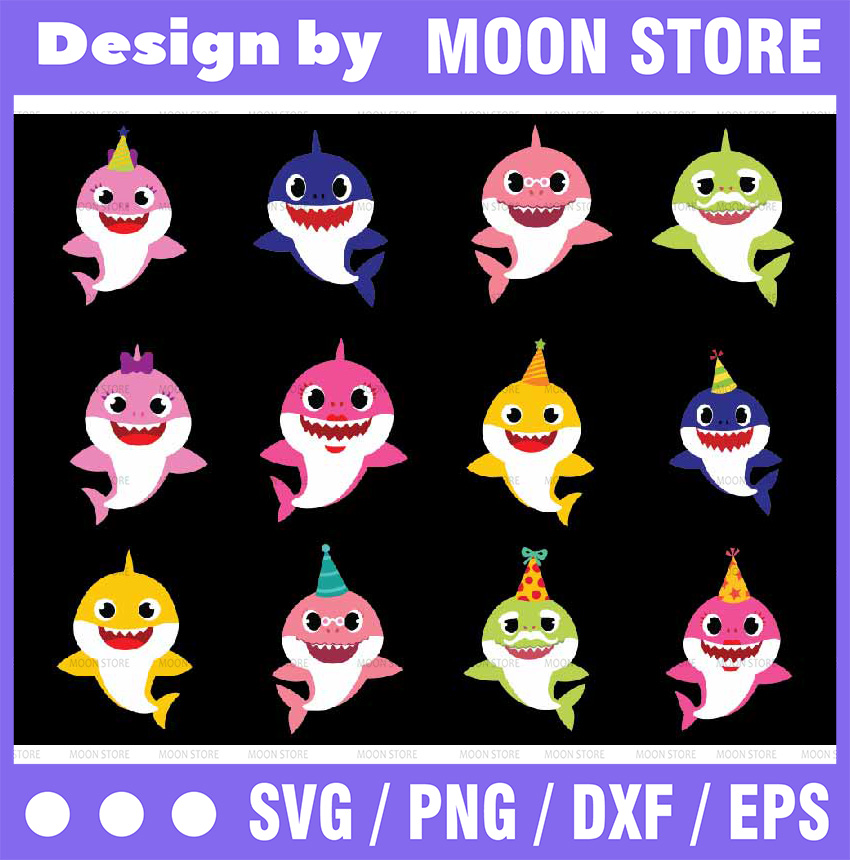 12 Family Sharks Bundle Birthday Character with Pink Fong SV - Inspire ...