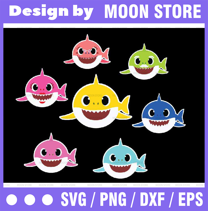 7 Family Sharks Character SVG,Png,Shark's friends svg, Pink | Inspire ...