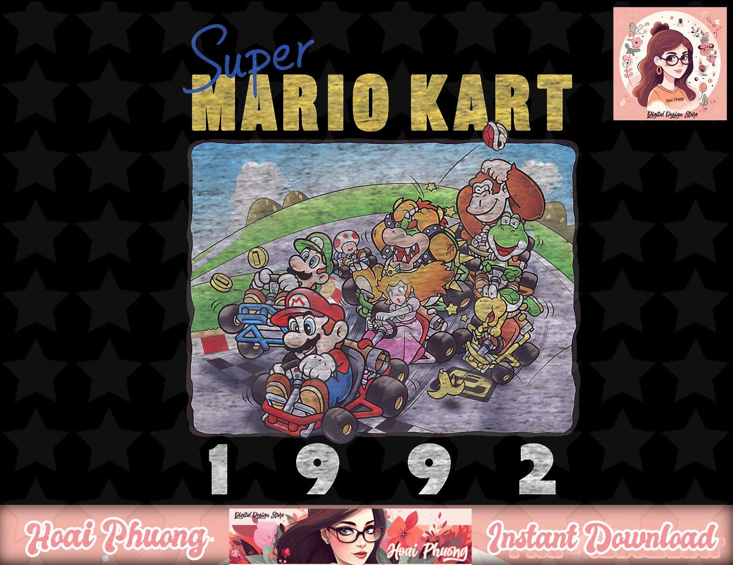 Mario Kart Group Shot 1992 Vintage Poster PNG Sublimation De - Inspire ...