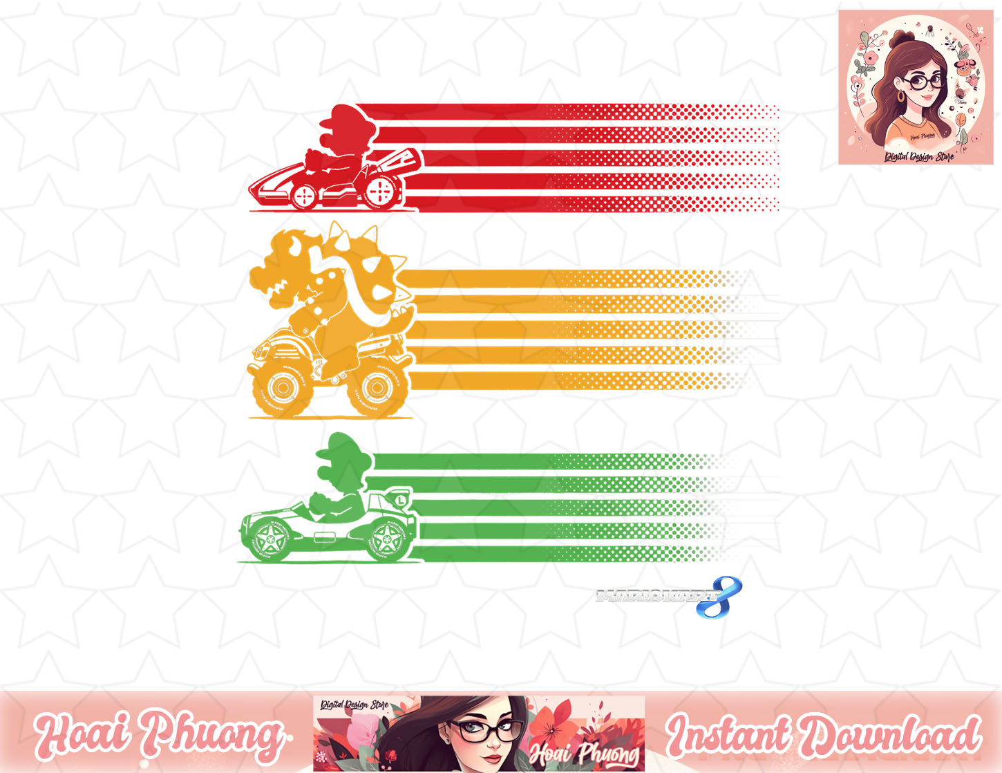 Mario Kart Mario Bowser Yoshi Line Stack T-Shirt PNG Sublima | Inspire ...