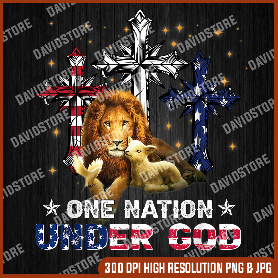 Lion One Nation Under God Cross American Flag 4th Of July, M - Inspire ...