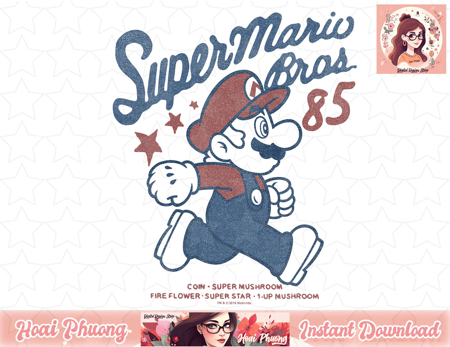 Nintendo Super Mario Brothers '85 Vintage Stars PNG Sublimat | Inspire ...