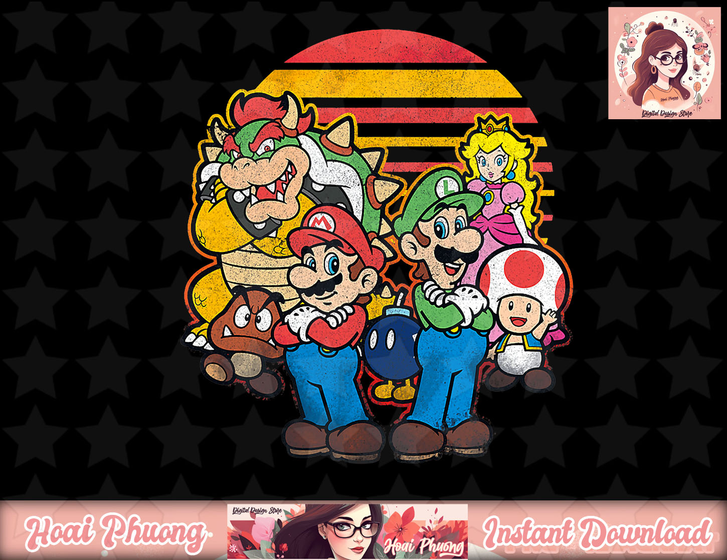 Nintendo Super Mario Group Retro Sunset Graphic PNG Sublimat | Inspire ...