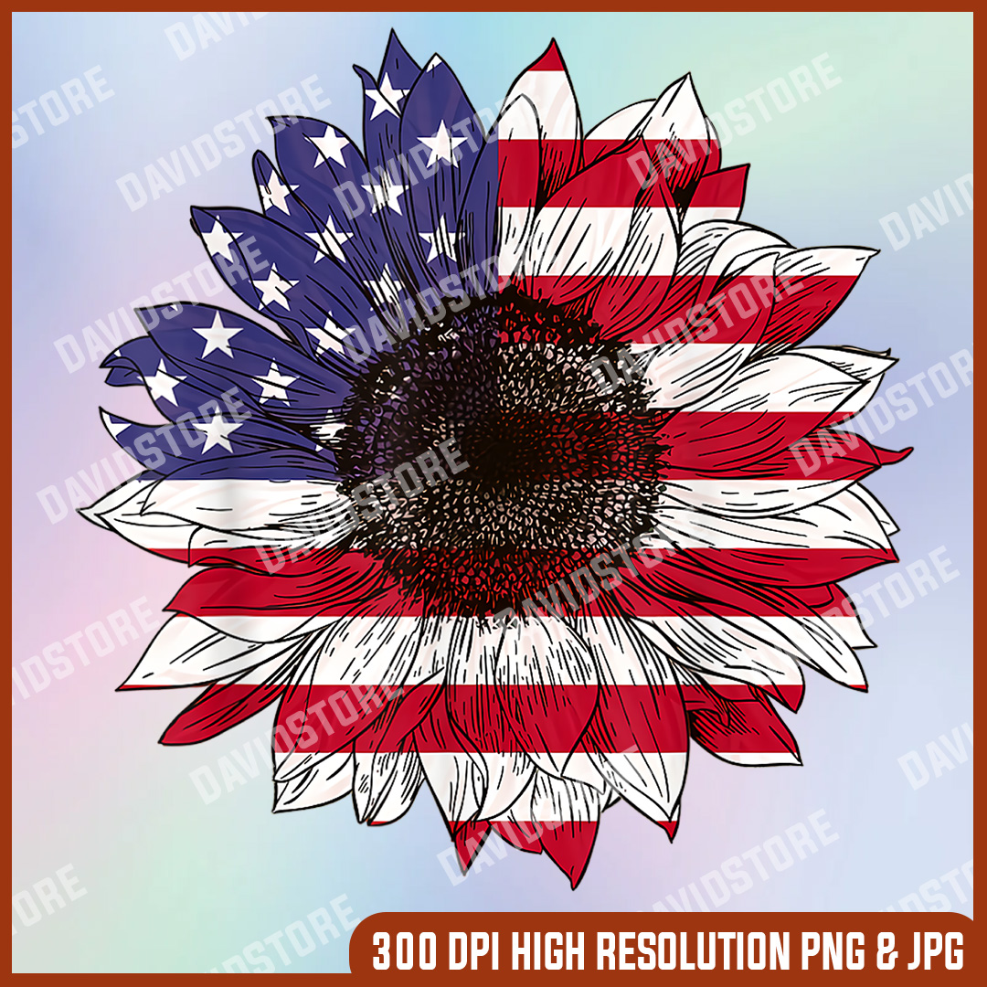 American Flag Sunflower Graphic 4th Of July, Memorial day, A | Inspire ...