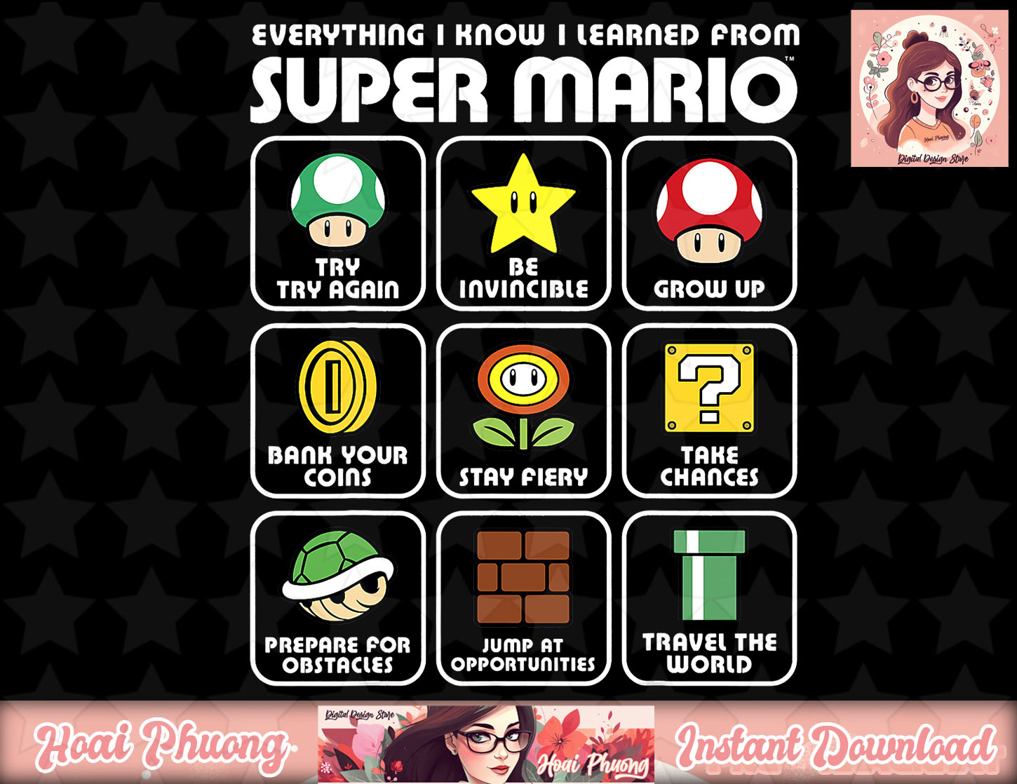 Nintendo Super Mario Life Lessons Icons Graphic PNG Sublimat | Inspire ...