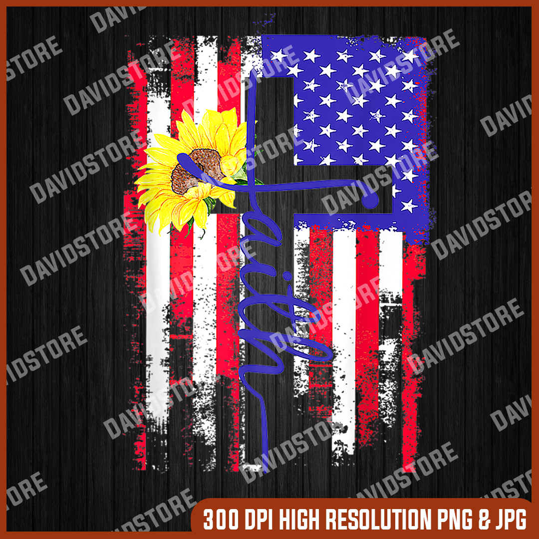 Christian Faith Distressed Graphic Flag Sunflower Cross 4th | Inspire ...