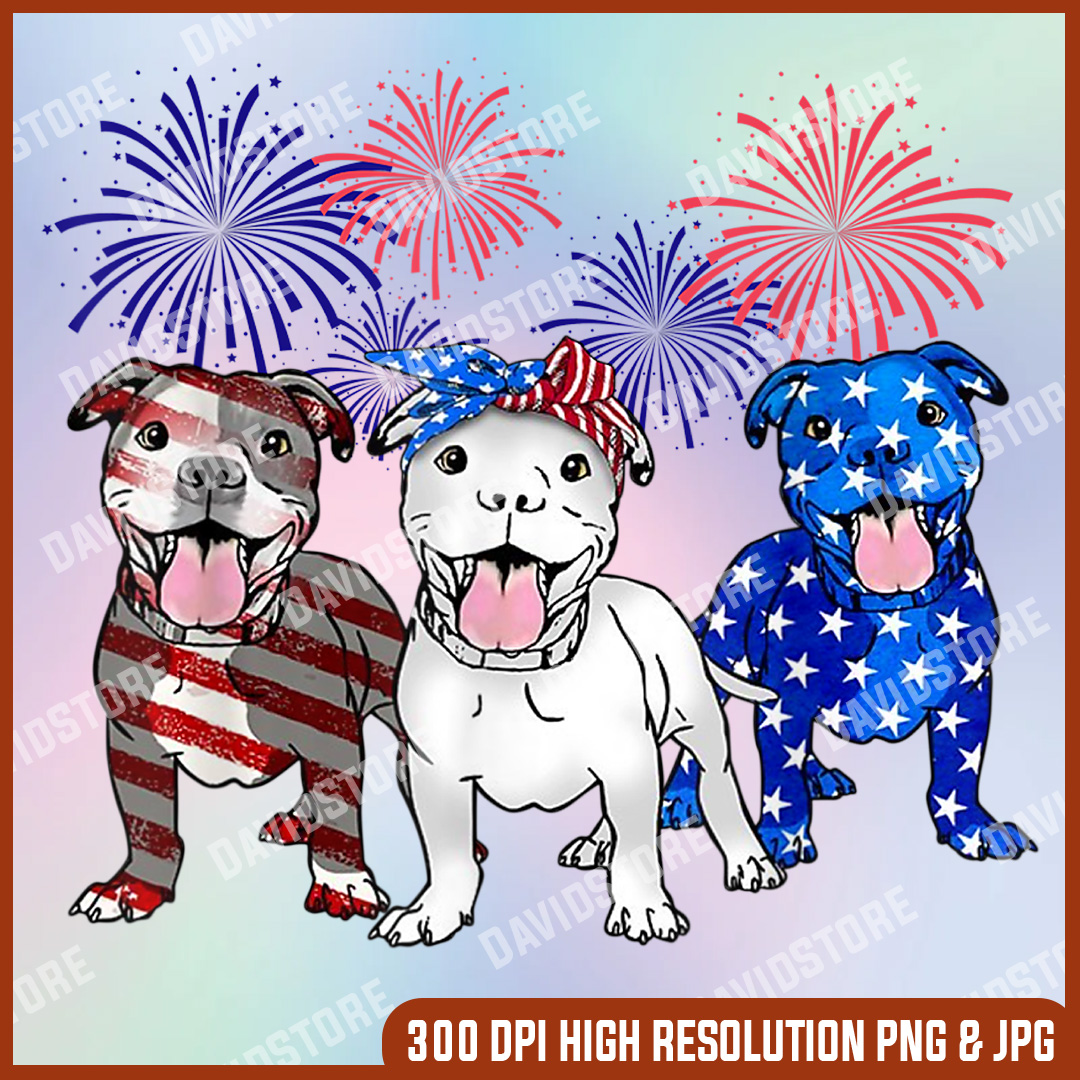 American Pitbull Dog Firework 4th Of July USA Flag Patriotic | Inspire ...