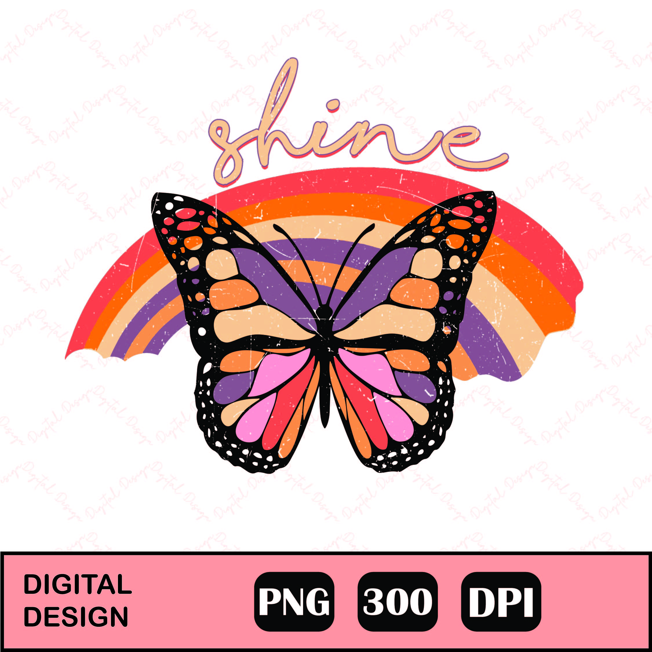 Retro Shine Butterfly Sublimation png | Inspire Uplift