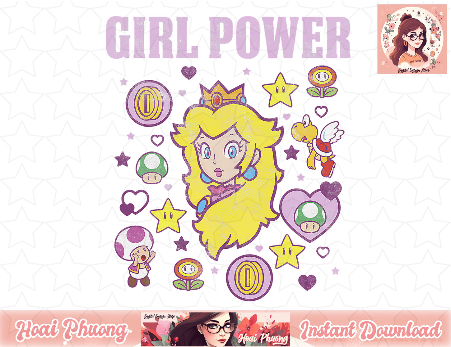 Nintendo Super Mario Peach Girl Power Icons Graphic PNG Subl | Inspire ...