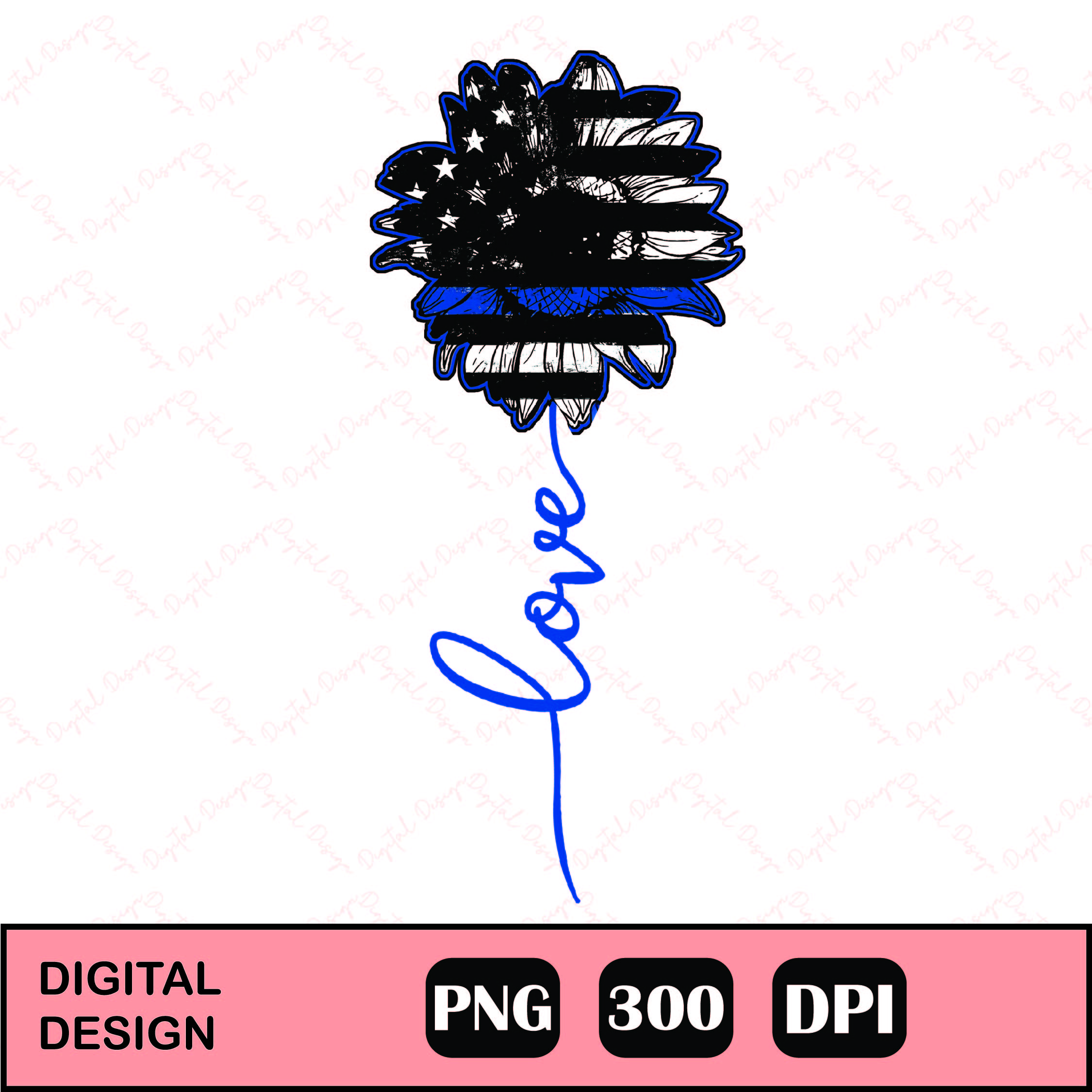 Blue Line Love Sunflower Sublimation png, Back the blue Sunf | Inspire ...