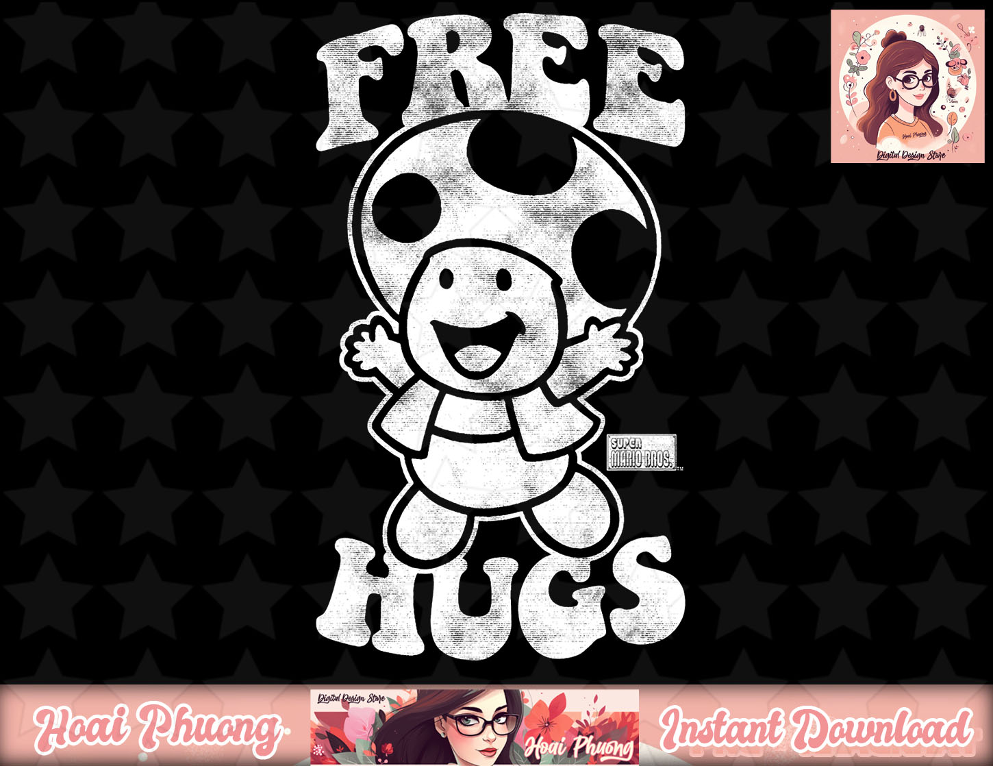 Nintendo Super Mario Toad Free Hugs Vintage Graphic PNG Subl | Inspire ...