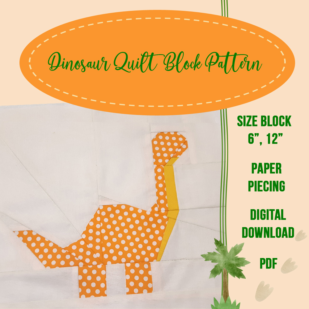 Dinosaur Quilt Block Pattern Foundation Paper Piecing PDF | Inspire Uplift