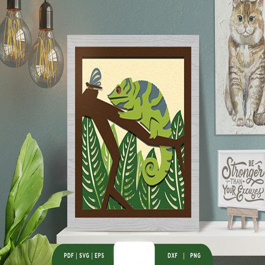 Tropical Chameleon 3D Shadow Box SVG | Inspire Uplift