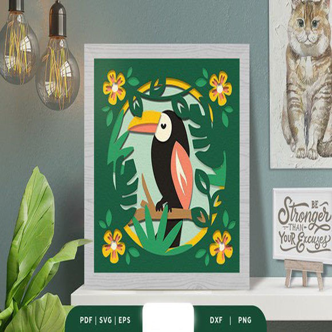 Toucan in Tropical Jungle 3D Shadow Box - Inspire Uplift