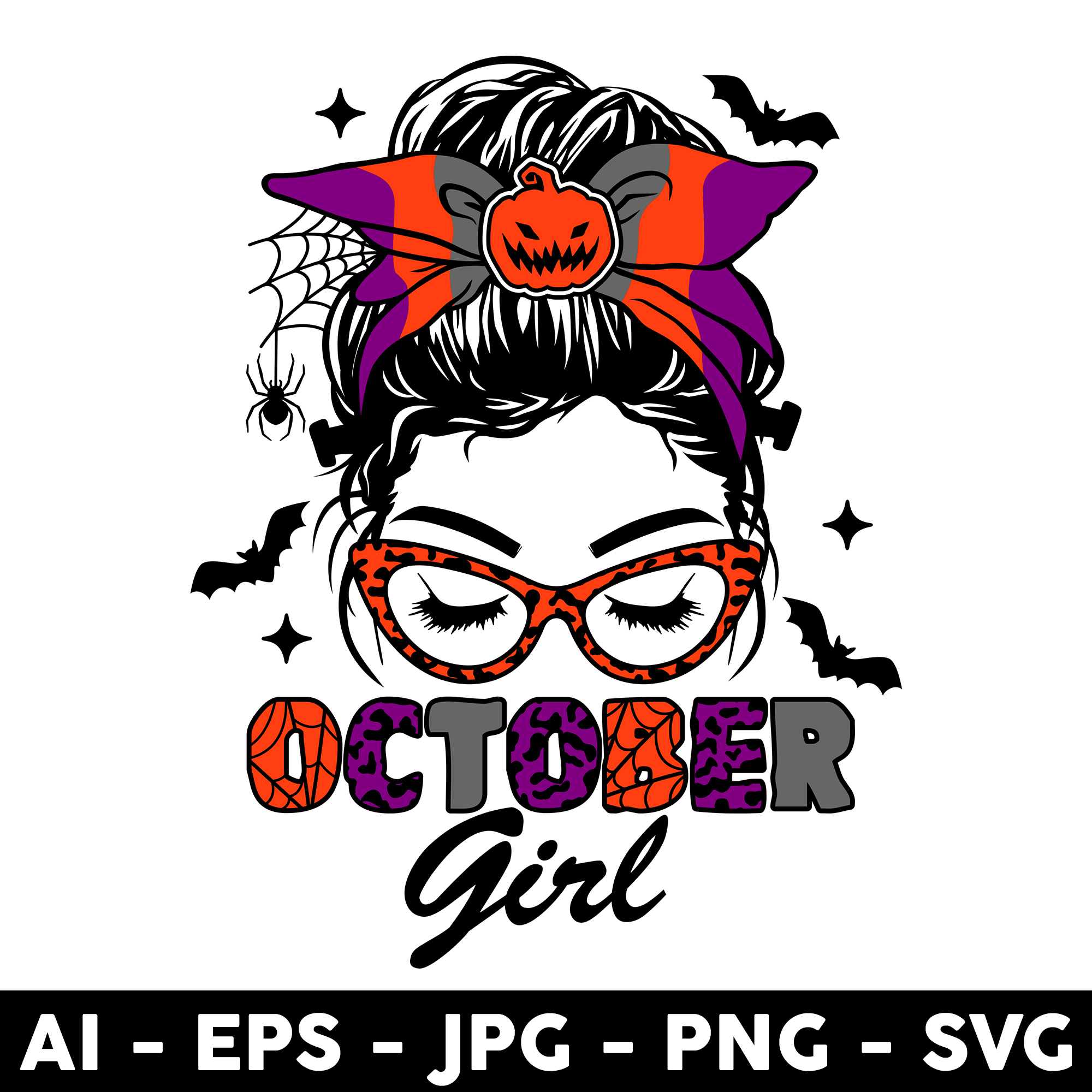 October Girl Svg, Mom Life Svg, Messy Bun Hair Svg, Hallowee | Inspire ...