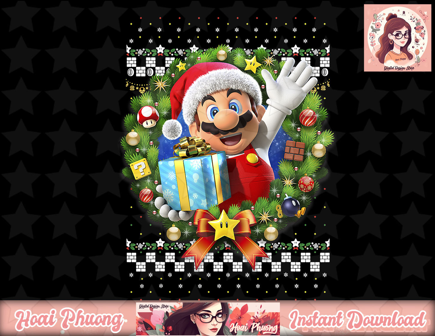Super Mario 3D Christmas Wreath Present Graphic PNG Sublimat | Inspire ...