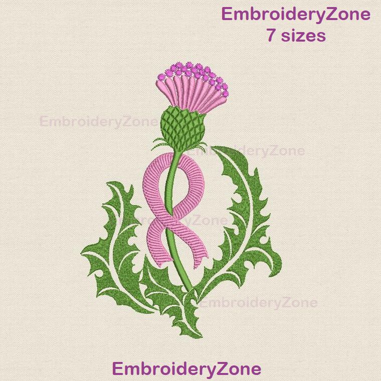 Pink Ribbon and thistle embroidery design, thistle and pink | Inspire ...