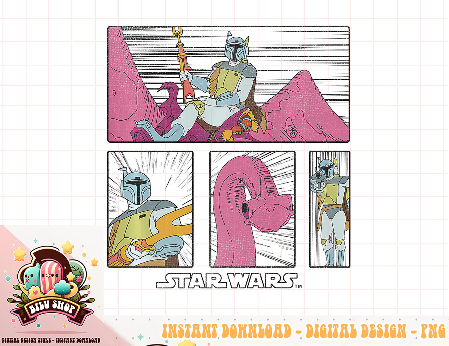 Star Wars Boba Fett Mythosaur Comic Panels Premium png | Inspire Uplift