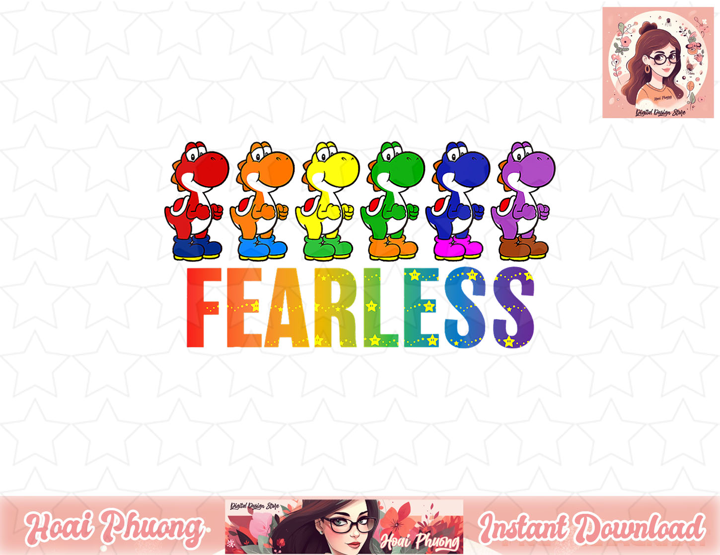 Super Mario Pride Yoshi Fearless Rainbow Line Up PNG Sublima - Inspire ...