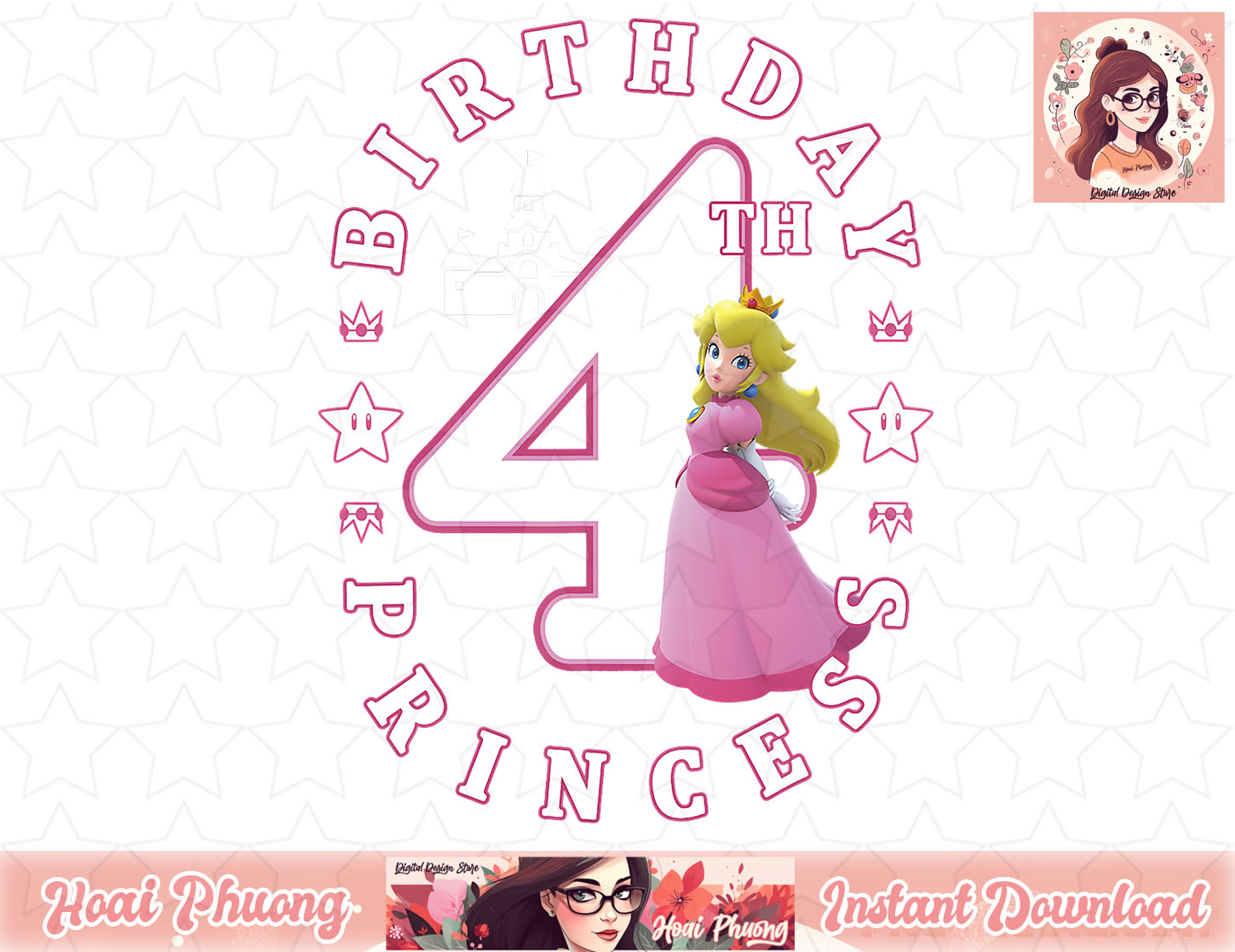 Super Mario Princess Peach 4th Birthday Princess Portrait PN | Inspire ...