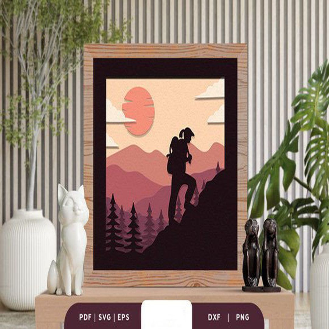 Woman Hiking 3D Shadow Box SVG, Shadow Box Template, Paper C | Inspire ...