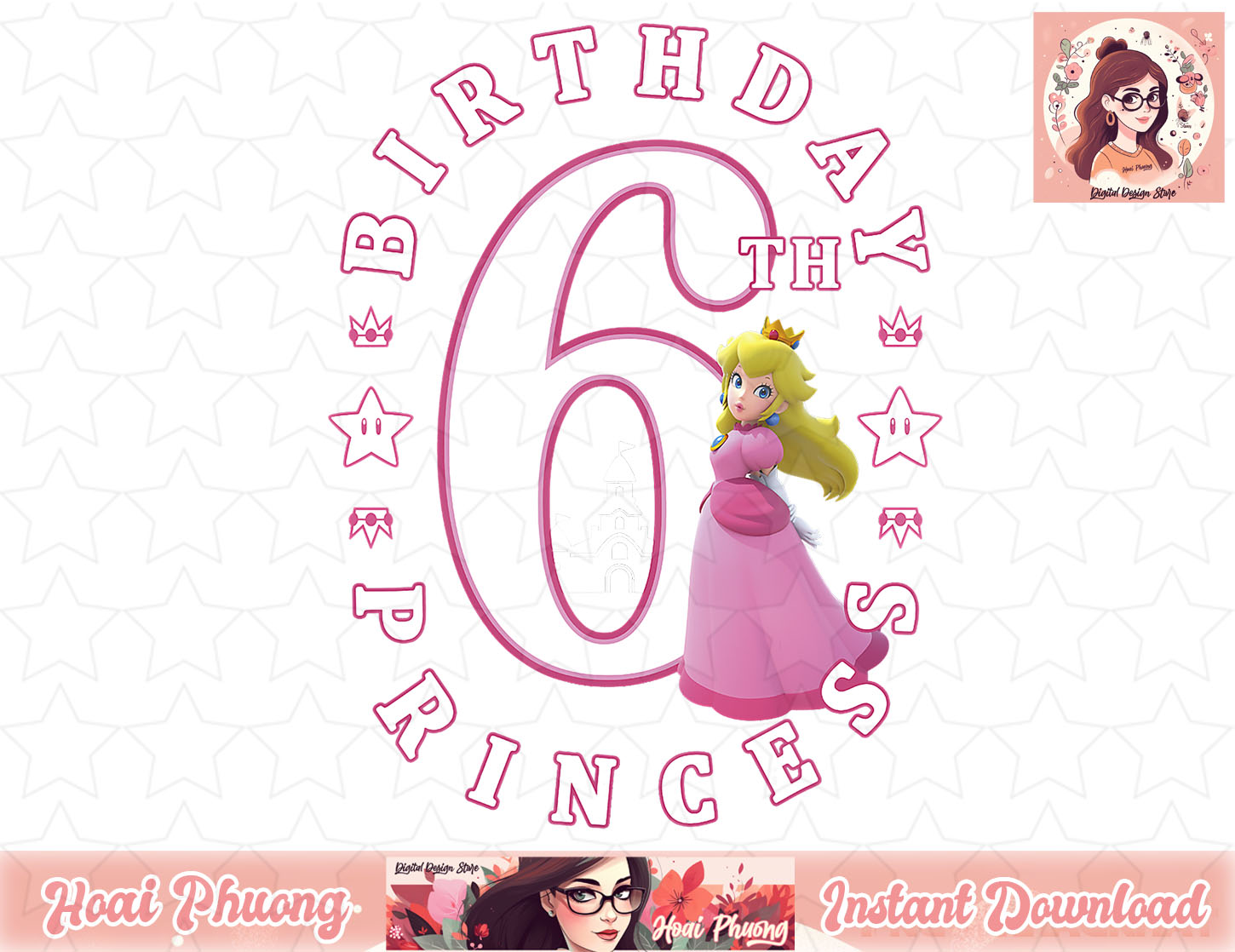 Super Mario Princess Peach 6th Birthday Princess Portrait PN - Inspire ...