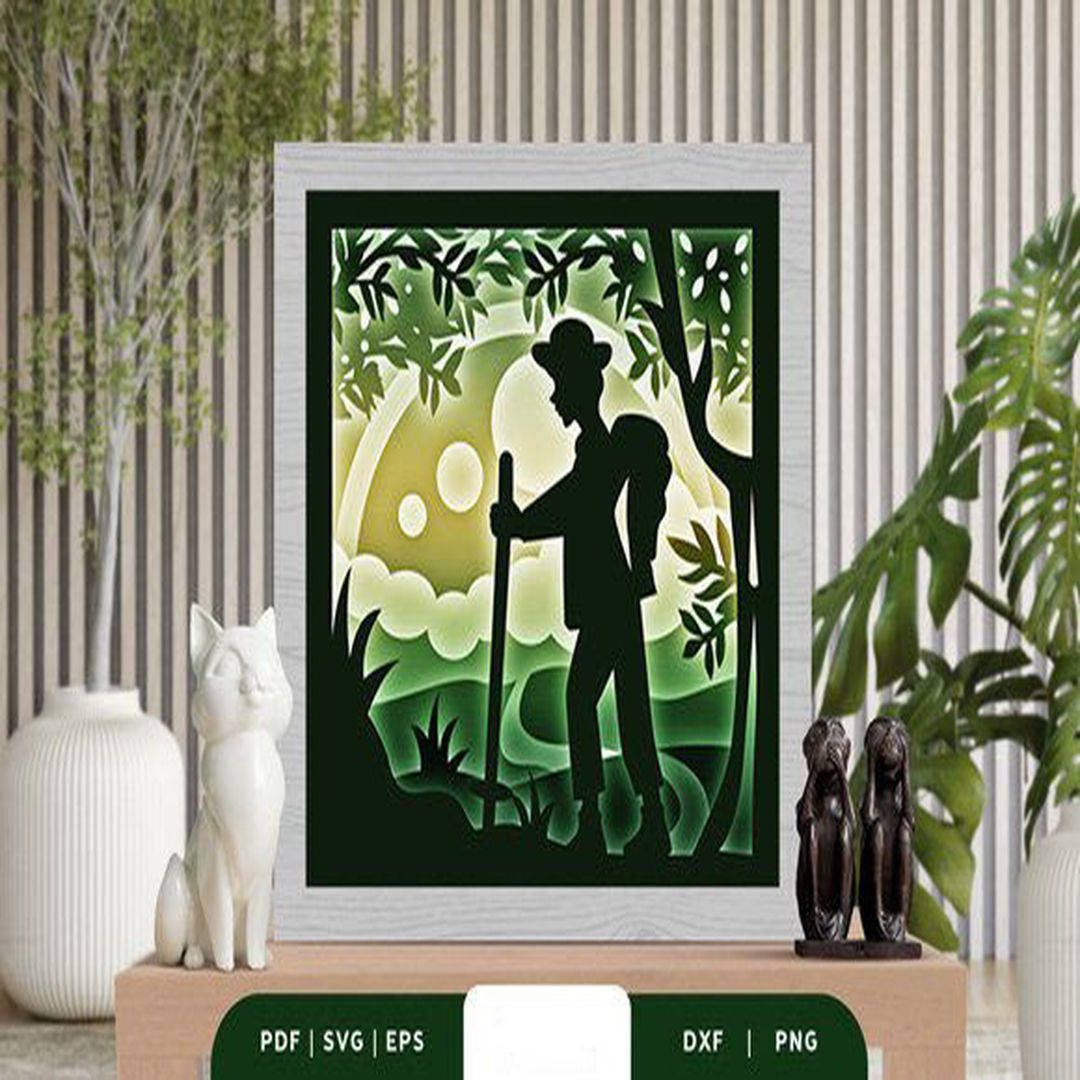 Man Hiking 3D Shadow Box SVG, Shadow Box Template, Paper Cut | Inspire ...