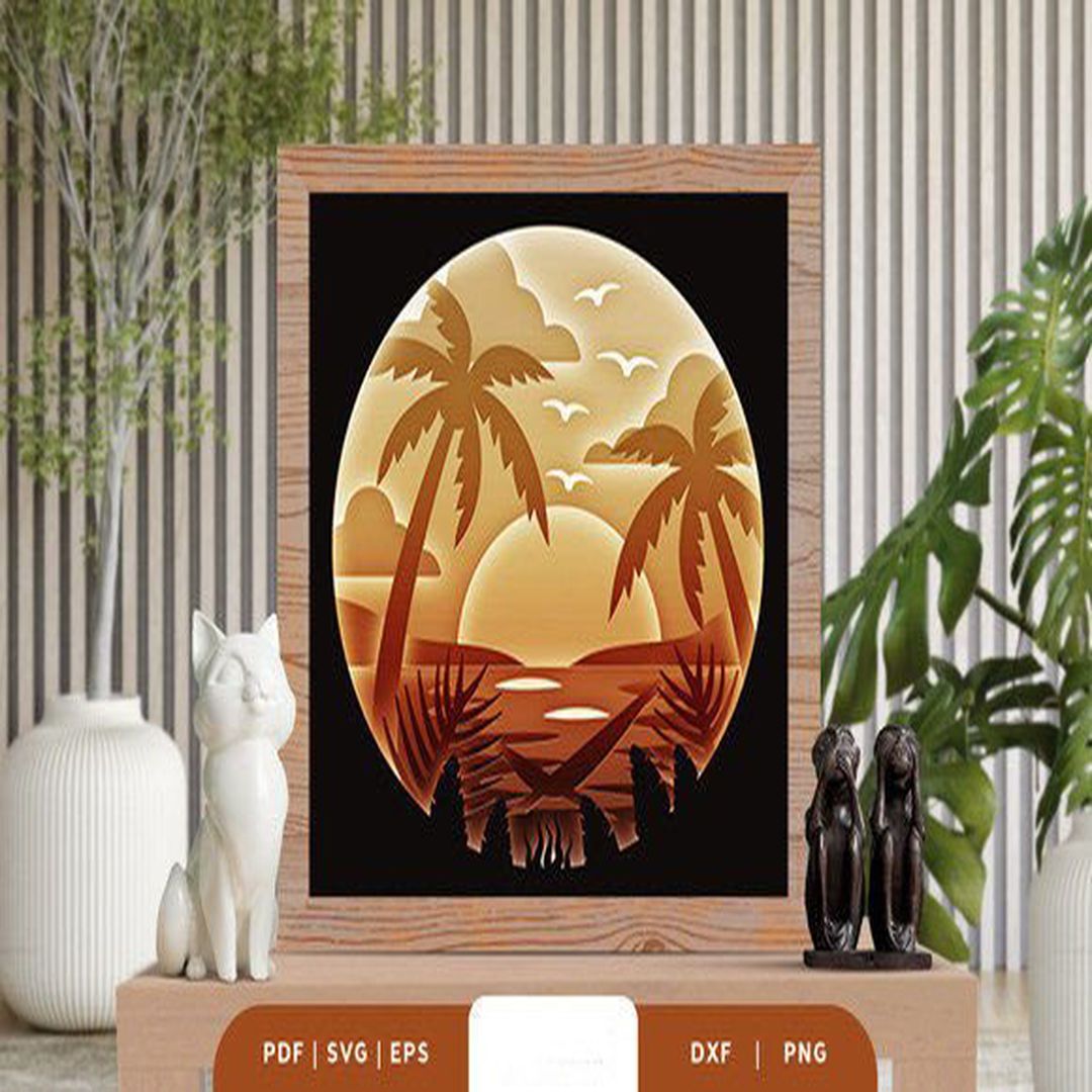 Tropical Seaside 3D Shadow Box Paper Cut, Shadow Box Templat | Inspire ...