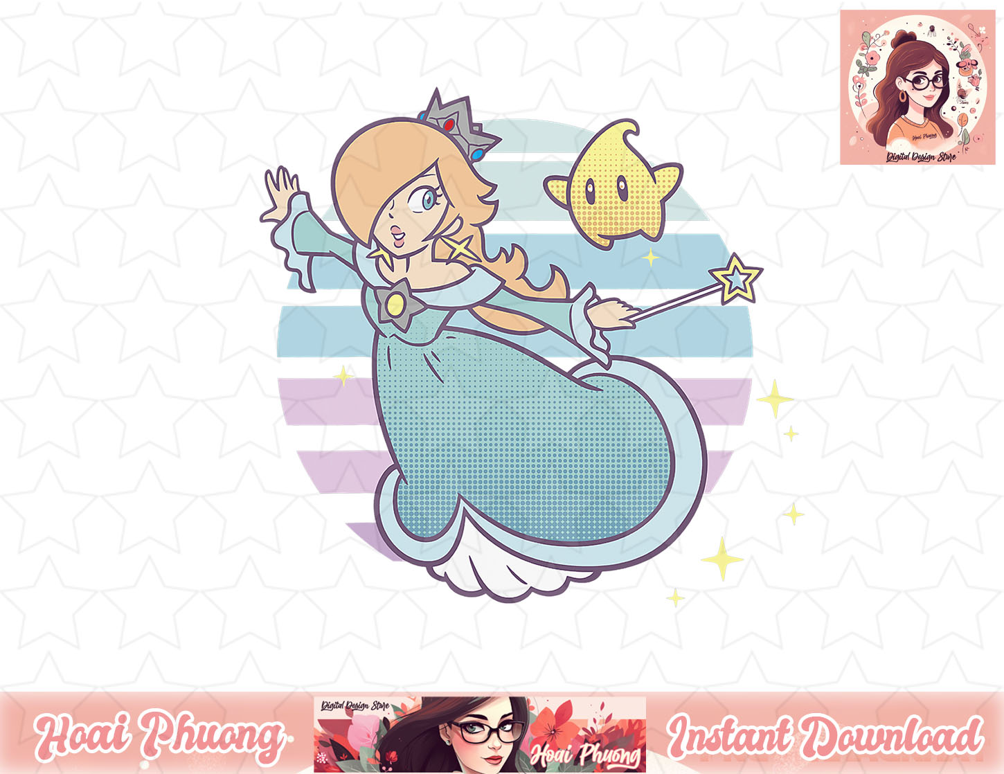 Super Mario Rosalina And Luma Striped Background Portrait PN - Inspire ...