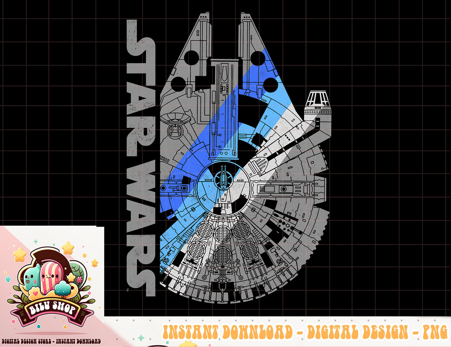 Star Wars Millennium Falcon Blue Shadow Graphic png | Inspire Uplift