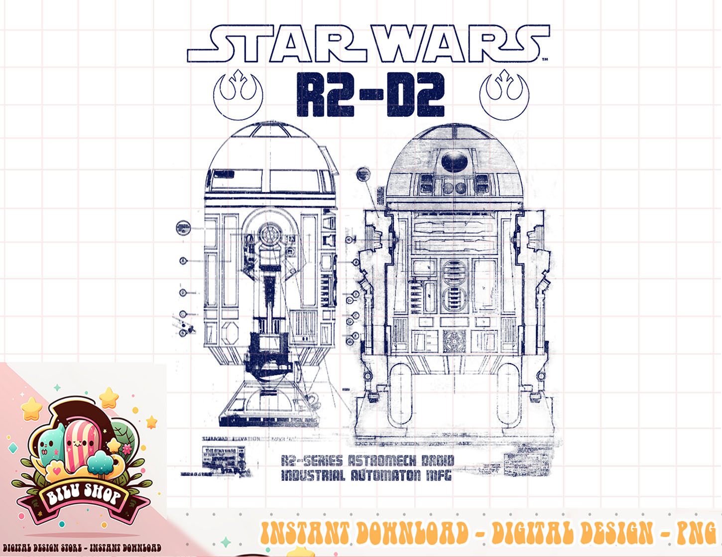 Star Wars R2-D2 Astromech Droid Blue Print Schematic png | Inspire Uplift